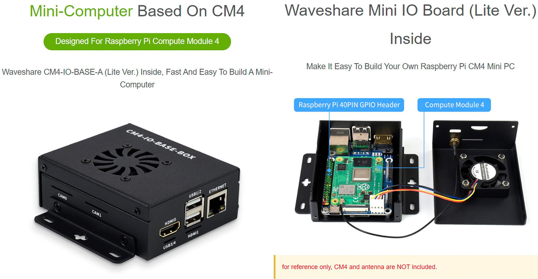 Bicool Mini-Computer for Raspberry Pi Compute Module 4 (NOT Included), Mini IO Board Lite Version (A), with CM4-IO-BASE-A and Metal Case with Cooling Fan,Onboard CSI/DSI/HDMI/USB/RJ45 etc.Connectors