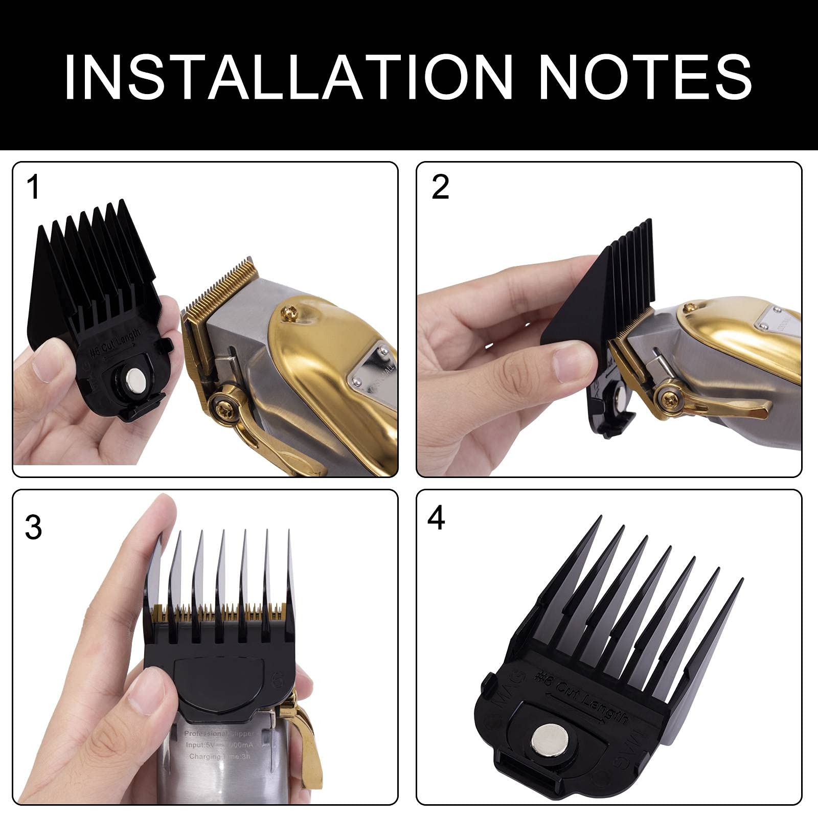 Colorski Clipper Guards Magnetic Comb Set for Andis Master Clippers - 10 Cutting Lengths from 1/16' to 1' - Suitable for MBA, MC-2, ML, PM-1 and PM-4 - 10 Pack