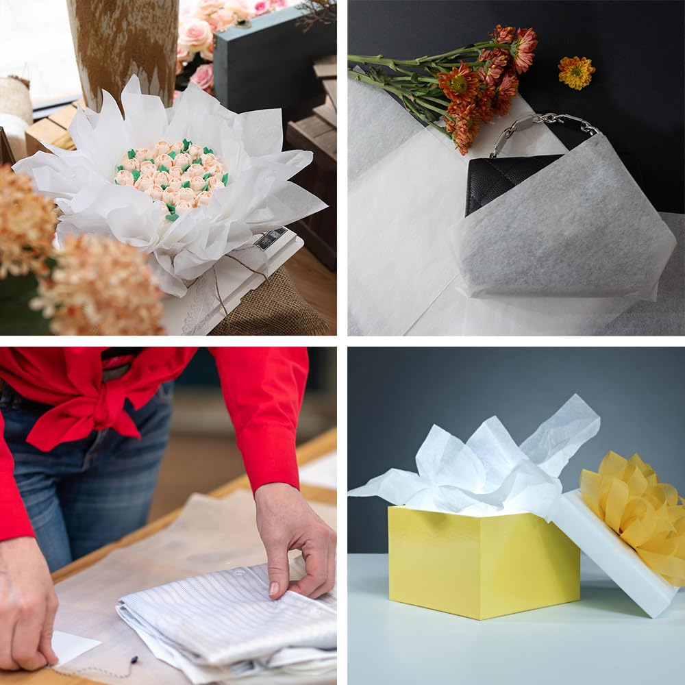 100 Sheets 20"x14" White Wrapping Tissue Paper Bulk for Gift Bags Christmas Weddings Birthday Arts Craft Party Decoration