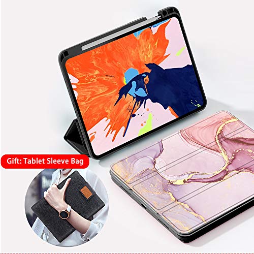MAITTAO 2 in 1 iPad Pro 12.9 Case 2020 Release (4th Gen) Soft TPU Back Cover with Tablet Sleeve, Support Apple Pencil Holder & Wireless Charging & Auto Wake/Sleep for 2020 iPad Pro 12.9,Marble 17