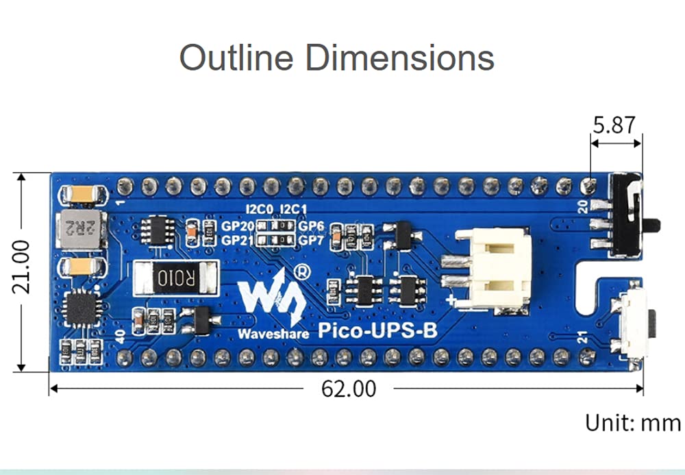 UPS Module for Raspberry Pi Pico with Uninterruptible Power Supply Li-po Battery via I2C, Stackable Design @XYGStudy (Pico-UPS-B)