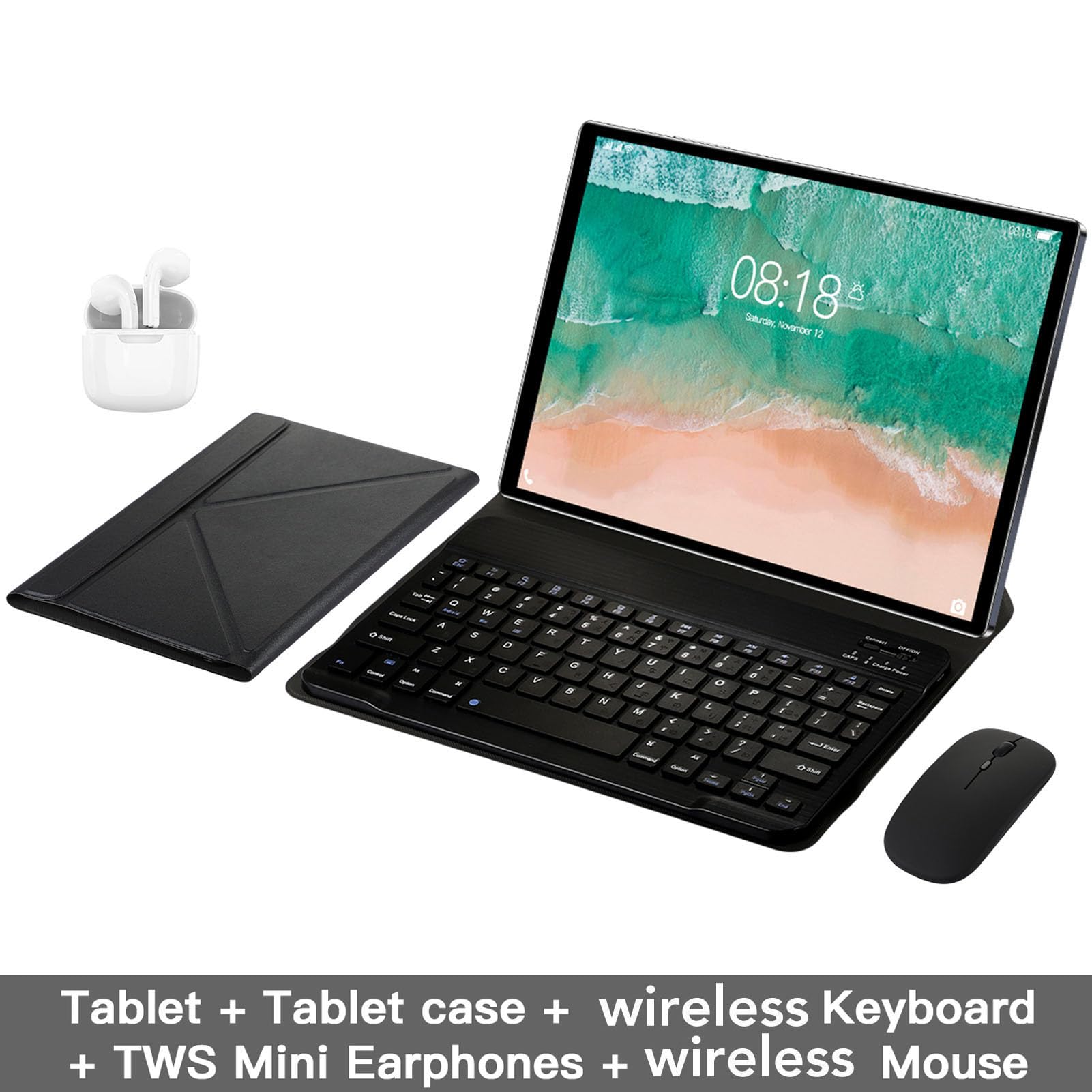 10.1 Inch Tablet 6GB RAM 128GB ROM Deca Core 5G WiFi 2 in 1 Laptop with Keyboard, FHD Display, Dual Speakers, GPS for 12 (US Plug)