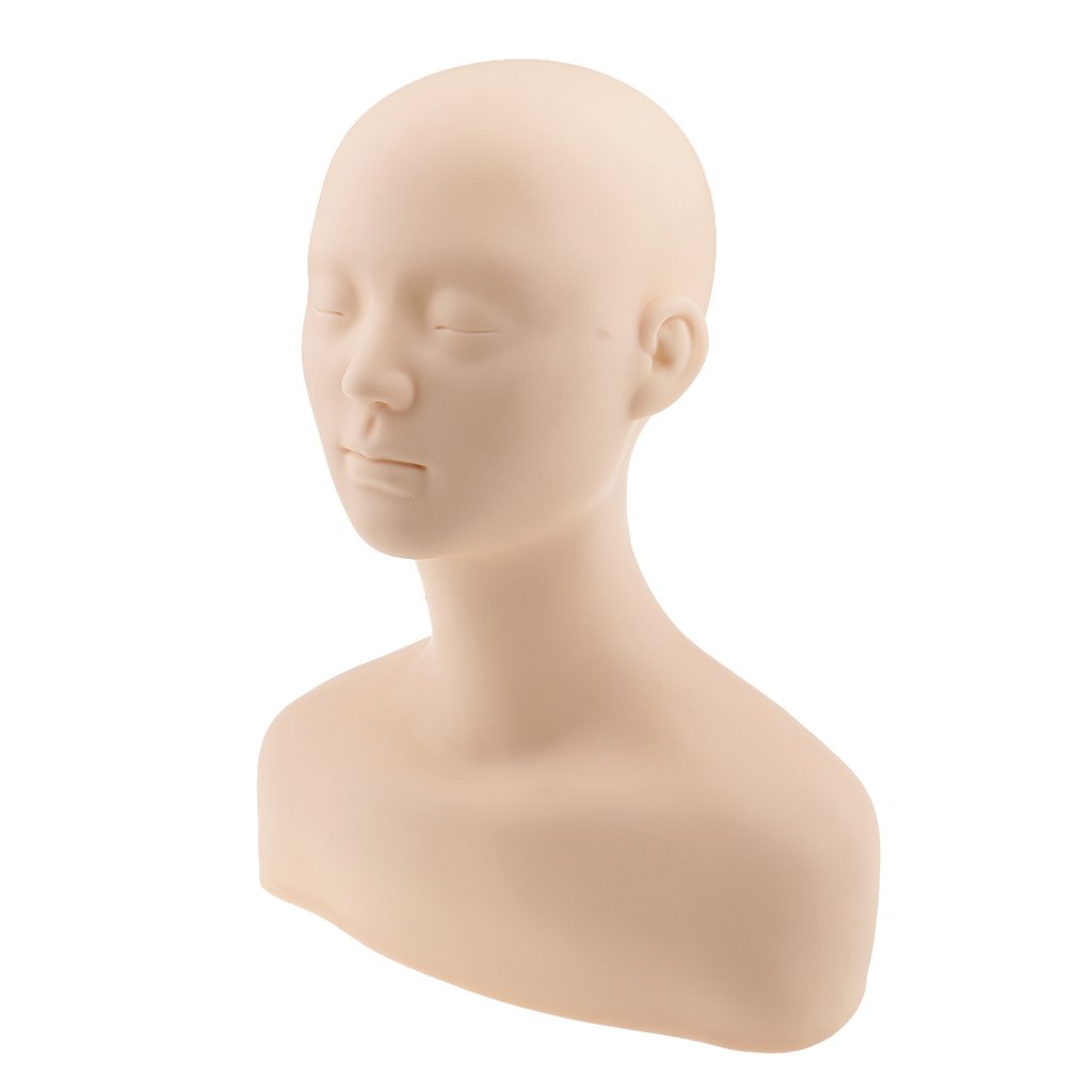 SDENSHI Soft Silicone Massage Make Up Practice Training Mannequin Head Shoulder Bone