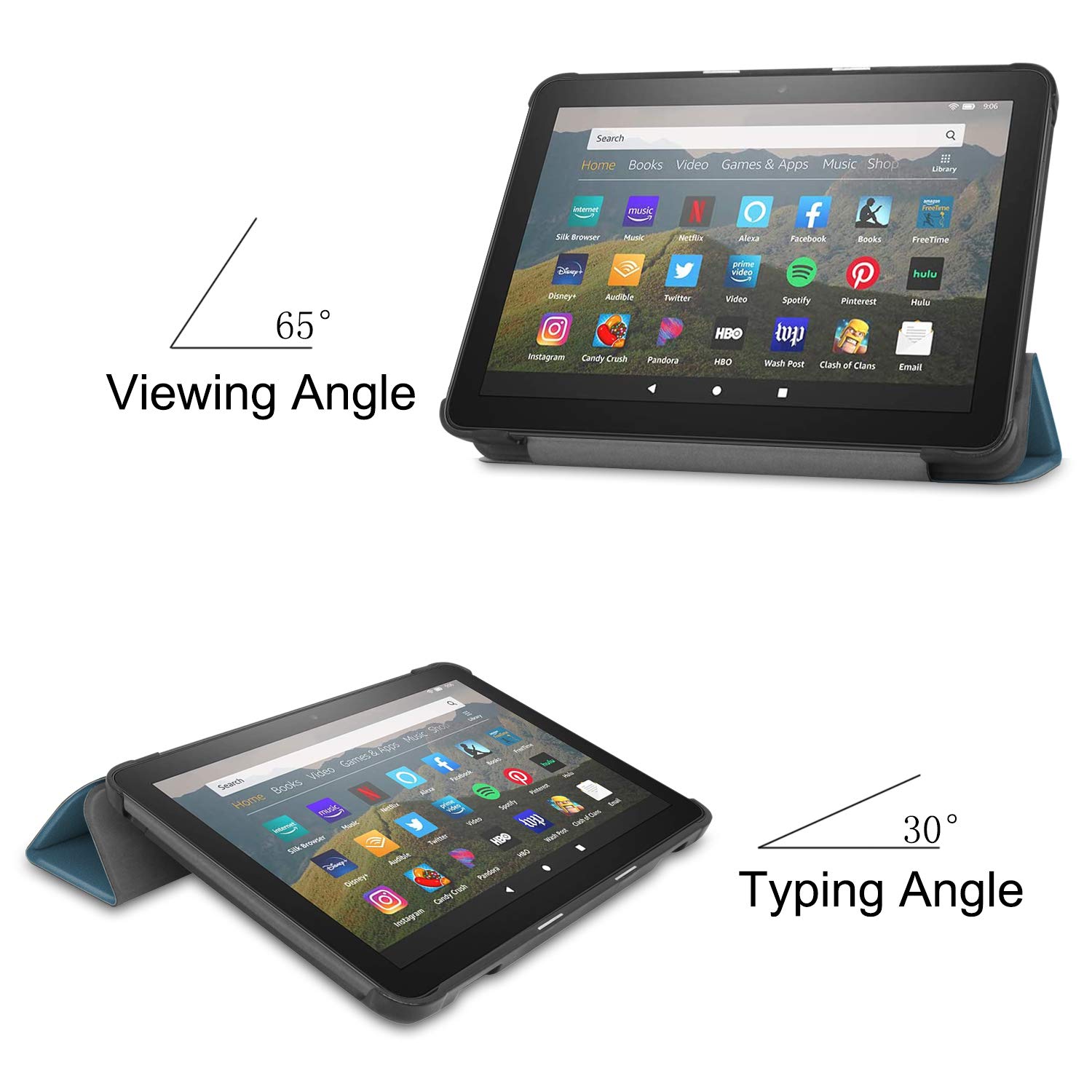 PCduoduo Case Compatible with for Amazon Fire HD 8 2022/ Fire HD 8 Plus Tablet Cases Auto Sleep Function Slim Light-Weight PU Leather Smart Tablet Shell Cover Foldable Stand Case Fit (Dark Green)