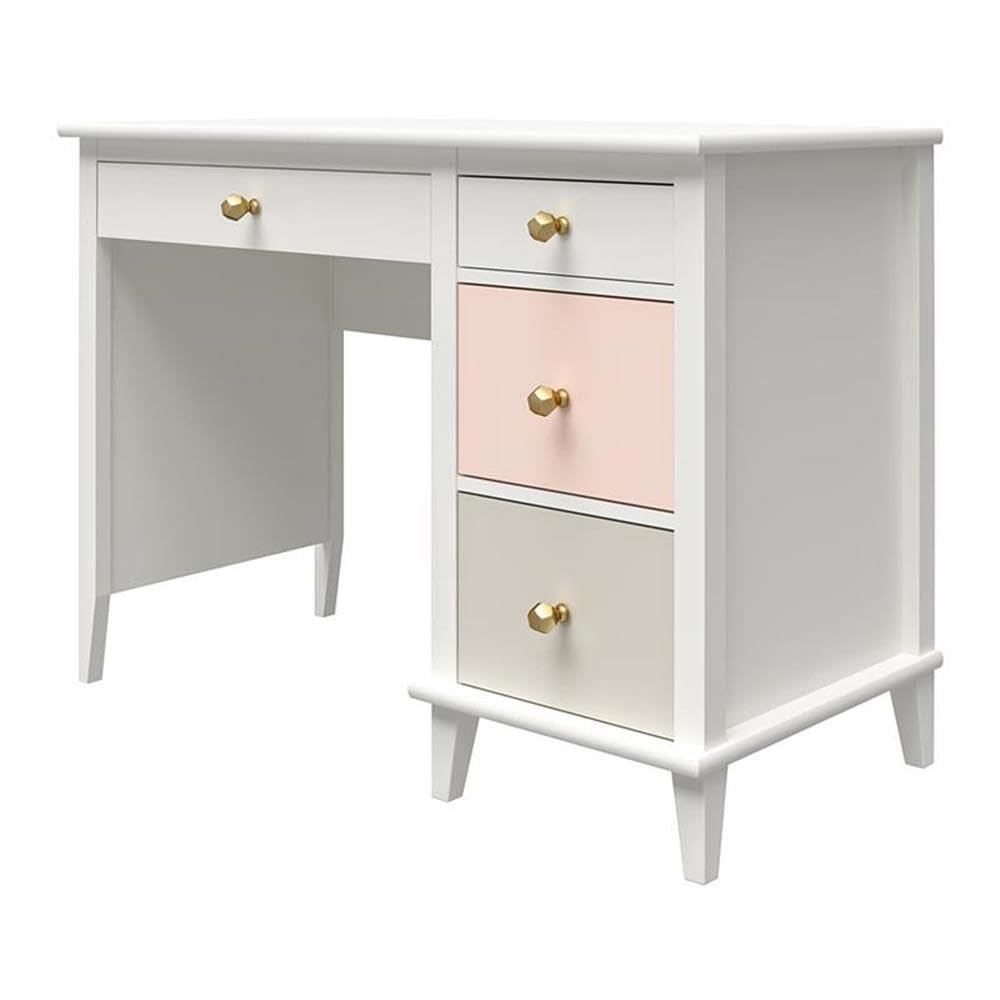 Monarch Hill Poppy Kids White Desk, Peach and Taupe Drawers