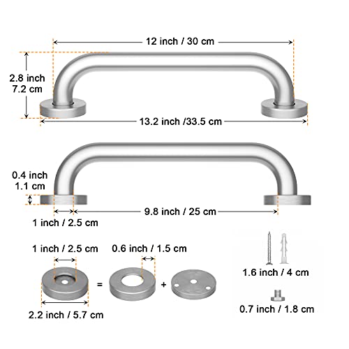 12 Inch Satin Brushed Nickel Shower Grab Bar - 1" Diameter, iMomwee Stainless Steel Bathroom Grab Bar Handle, Balance Bar for Shower and Wall, Safety Hand Rail Support, Handicap Elderly Assist Handle