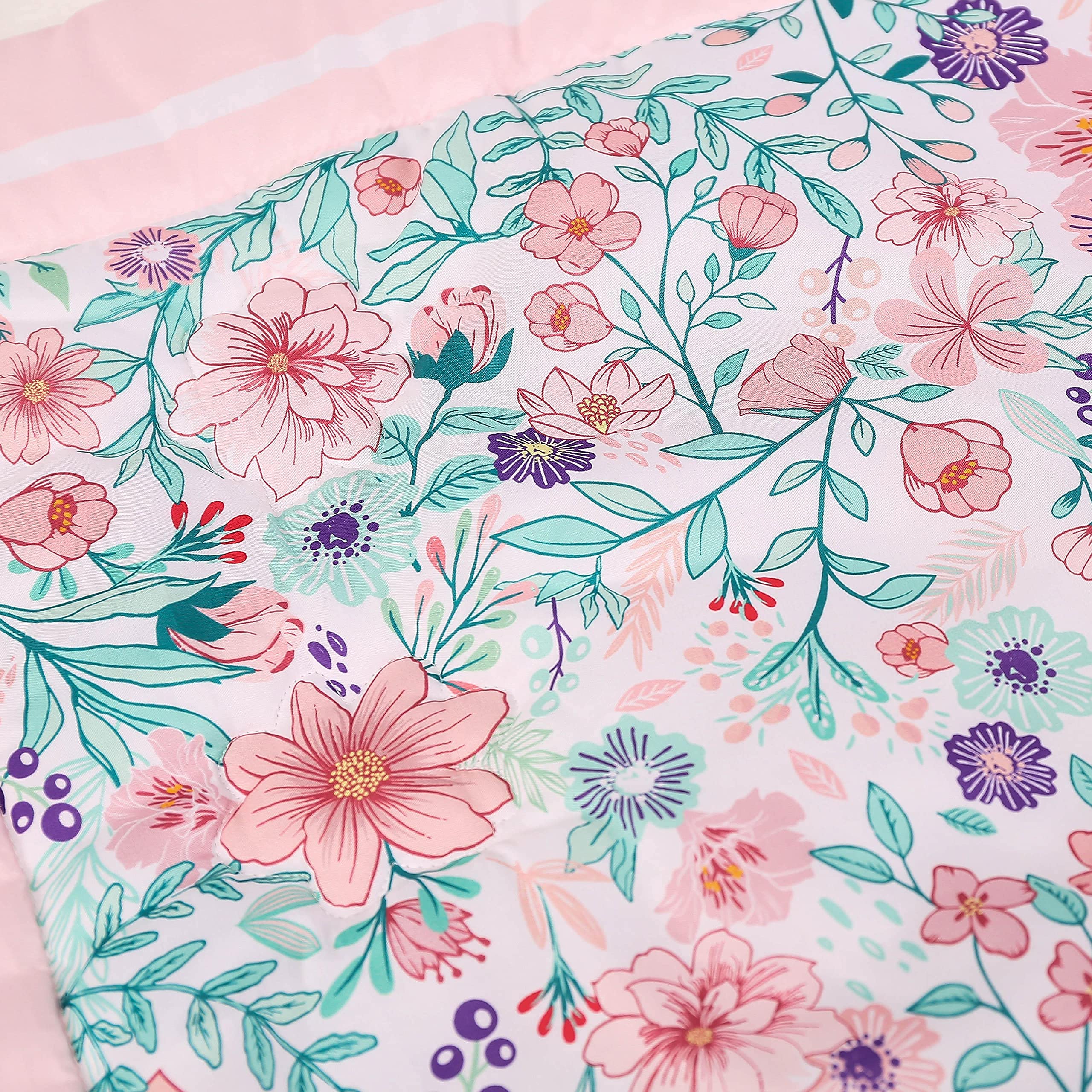 HUPO 4 PC Crib Bedding Set for Girls, Pink Nursery Crib Bedding Set GiraffeBlush Pink Flower, Crib Sets Including Crib Skirt, Crib Quilt, Crib Sheet and Diaper Stacker, Deer-pink