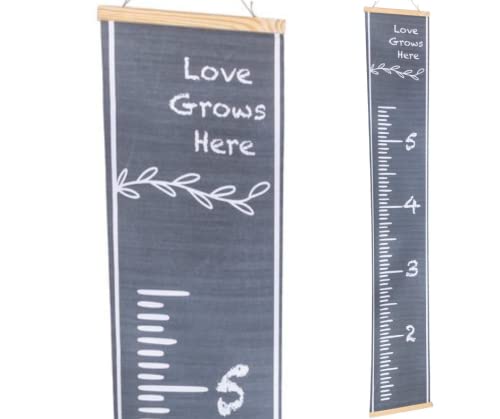 Height Growth Chart for Kids - Love Grows Here Height Growth Farmhouse Decor Height Chart for Kids Wall Decor Wall Hanging Kids Growth Chart Tape Measure Roll Up Growth Chart for Wall Decor (Black)