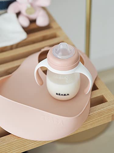 BEABA Silicone Baby Bib, Made with Soft Supple Silicone, Bibs with Food Catcher, Essentials for Baby Feeding, 2 Pack, Rose/Cloud