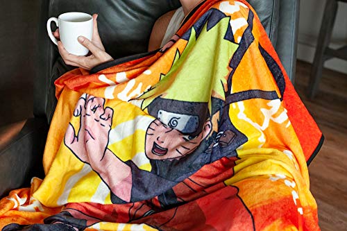JUST FUNKY Naruto with Kanji Symbols Large Anime Fleece Throw Blanket | Official Naruto Throw Blanket | Collectible Anime Throw Blanket | Measures 60 x 45 Inches