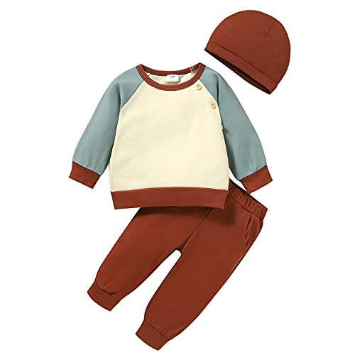Tikoubabe Baby Boy Clothes Infant Sweatshirt Fall Winter Outfits Long Sleeve Pocket Pants Hats 3 Pcs Light Green Brown 12-18 Months