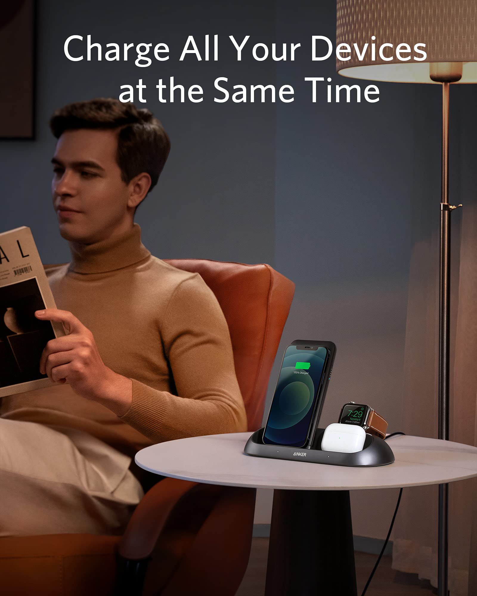Anker Multi-Device Detachable Wireless Charging Station, PowerWave Go 3-in-1 MFi Certified Stand for iPhone 14/14 Pro/14 Pro Max/13/13 Pro Max, Apple Watch, AirPods, and More