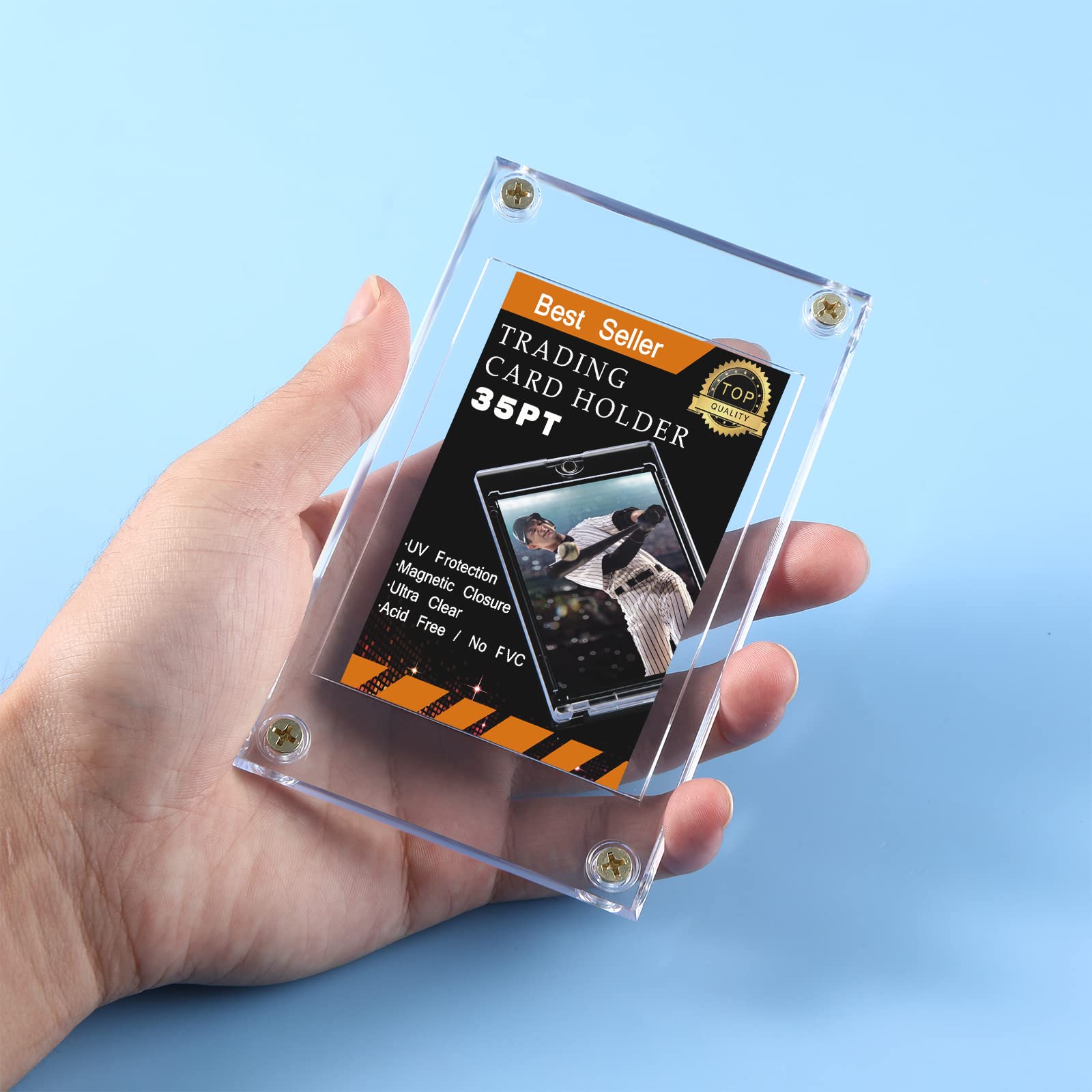 10 Pieces Trading Card Protector, Baseball Card Protector, 35 PT Acrylic Screw Card Holder Clear Display Card Protector for Baseball Football Sports Card Trading Cards Game Card Storage and Display