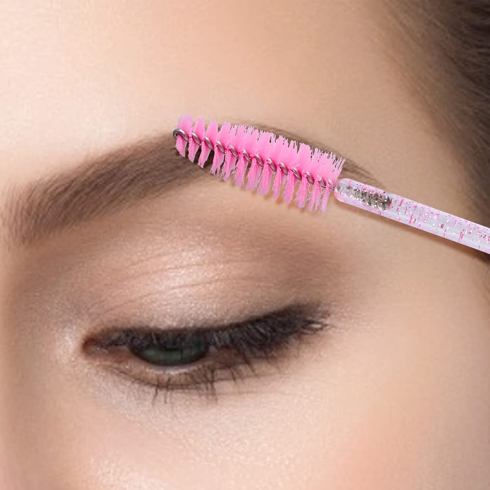 GCQQ 50PCS Mascara Wands,Crystal Pink Mascara Brushes, Disposable Eyelash Eyebrow Spoolies, Lash Brush for Makeup Eyelash Extensions, Eyebrow Spoolie for Lash Extension(Pink)