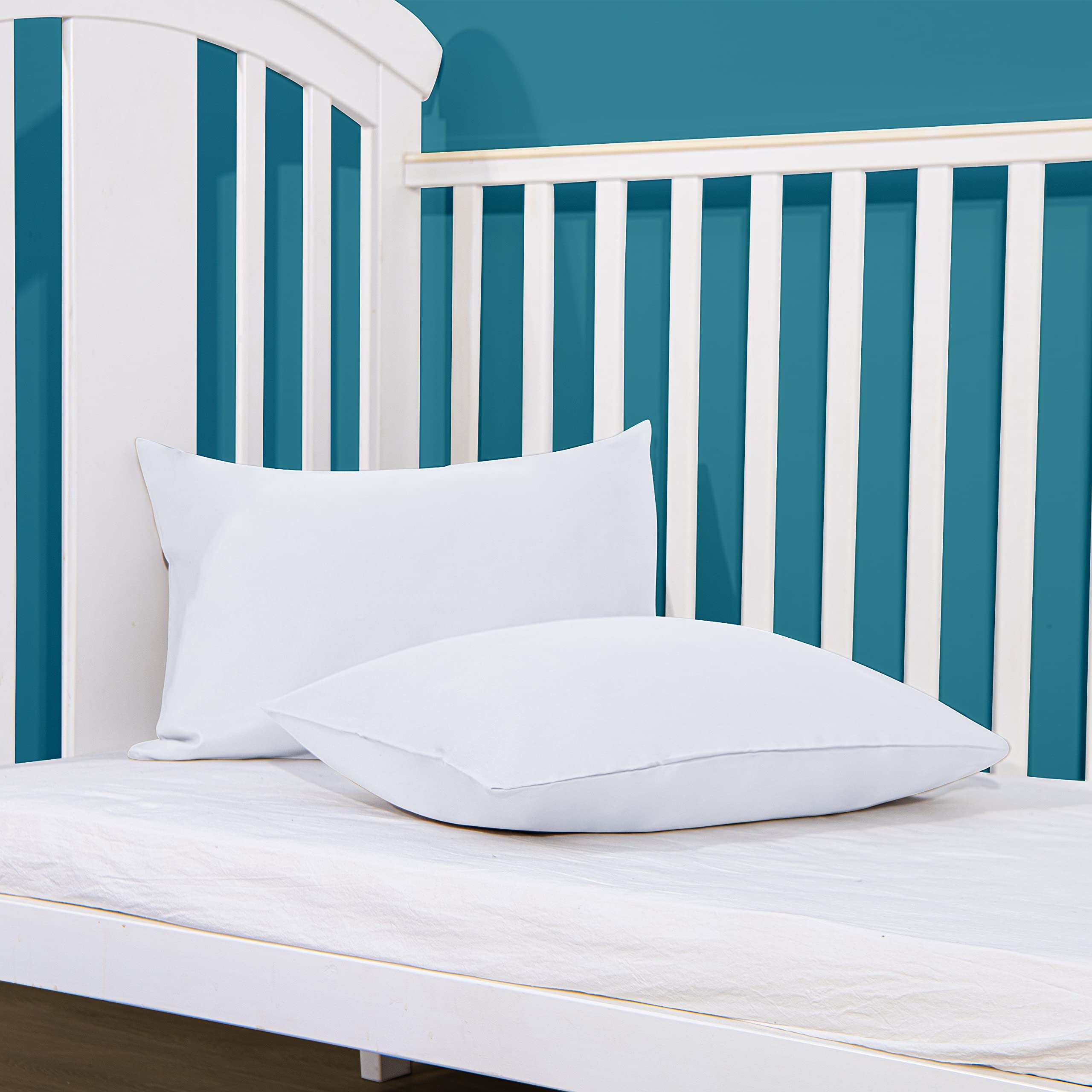 FLXXIE Toddler Cotton Down Alternative Toddler Pillows (13x18) and White Microfiber Soft Toddler Pillowcases (14x20)