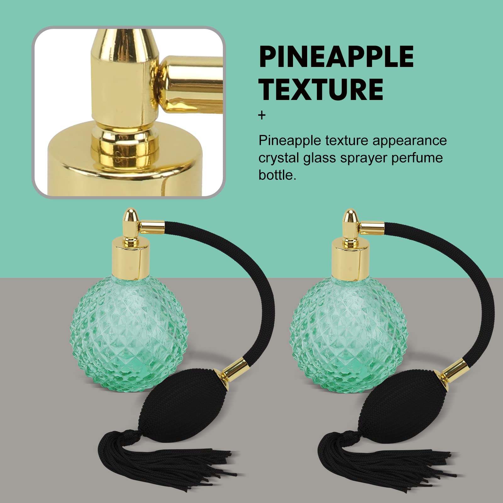 HEALLILY Crystal Vintage Perfume Bottle 100ml Refillable Perfume Spray Bottle with Long Tassel Air Bag Clear Empty Glass Container for Women Girls Green