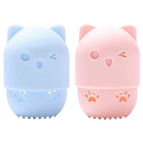 2 PCS Beauty Sponge Blender Container, TEOYALL Makeup Blender Sponge Holder Washable Reusable Protective Carrying Case (Pink/Blue)