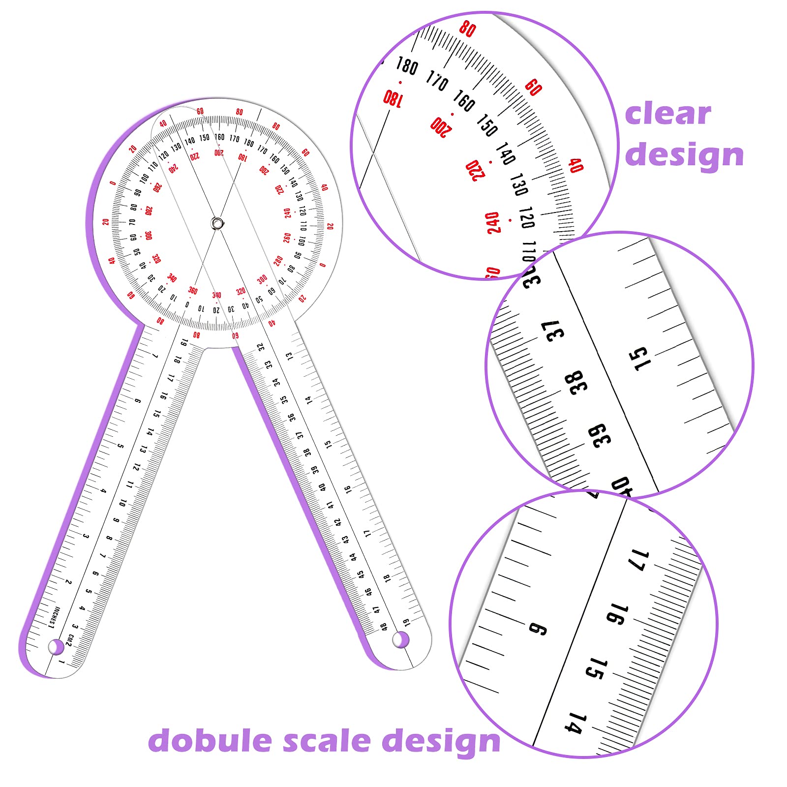 12 Inch Goniometer Transparent Orthopedic Angle Ruler Plastic Goniometer 360 Degree for Body Measuring Tape Goniometer Protractor Ruler (1)