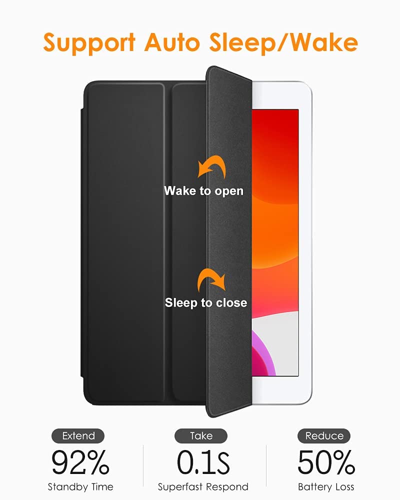 DTTO for iPad 9th/ 8th/ 7th Generation 10.2 Case, Lightweight Soft TPU Back for iPad 10.2 Inch (2021/2020/2019) [Auto Wake/Sleep + Trifold Stand] - Black
