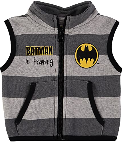 Batman Baby Boys 3 Piece Set Includes Bodysuit, Pants and a Zip-up Vest -0-3 months