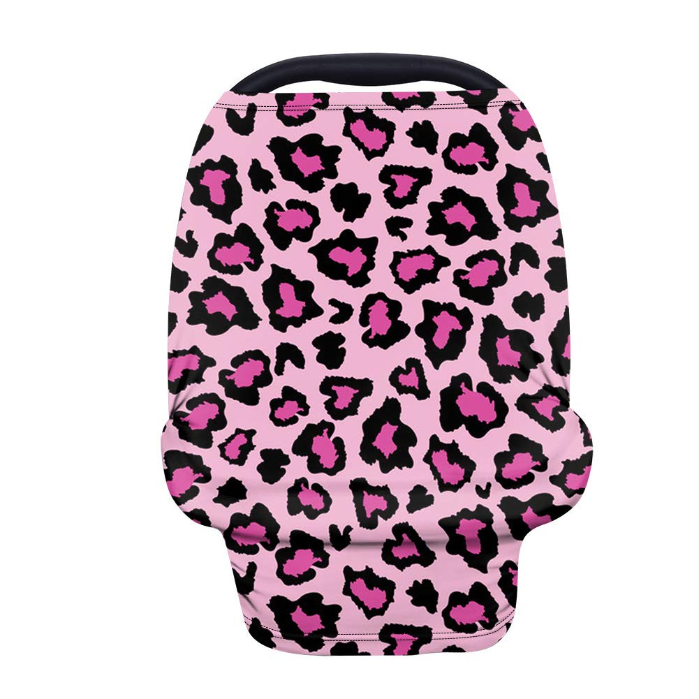 Binienty Multi Use Baby Nursing Cover, High Chair/Shopping Cart/Stroller Cover, Pink Leopard Cheetah Stripe Print, Baby Car Seat Cover Canopy