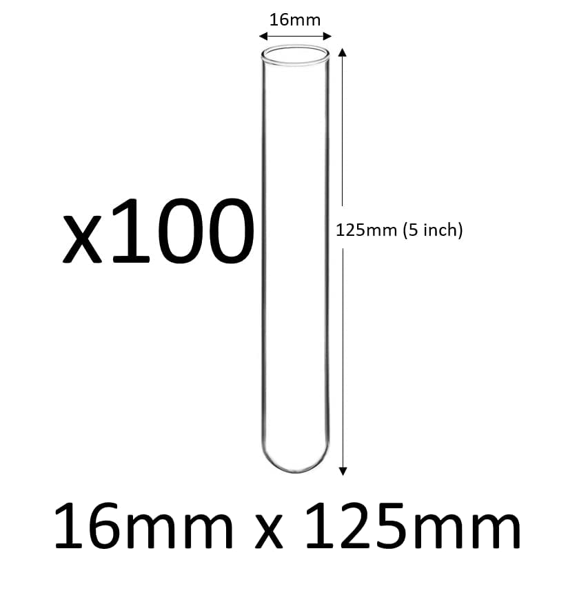 16mm x 125mm Glass Test Tubes Box of 100 by Mr. Test Tube