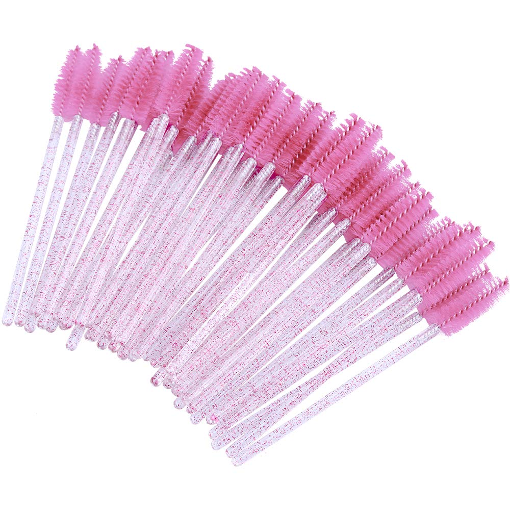 GCQQ 50PCS Mascara Wands,Crystal Pink Mascara Brushes, Disposable Eyelash Eyebrow Spoolies, Lash Brush for Makeup Eyelash Extensions, Eyebrow Spoolie for Lash Extension(Pink)