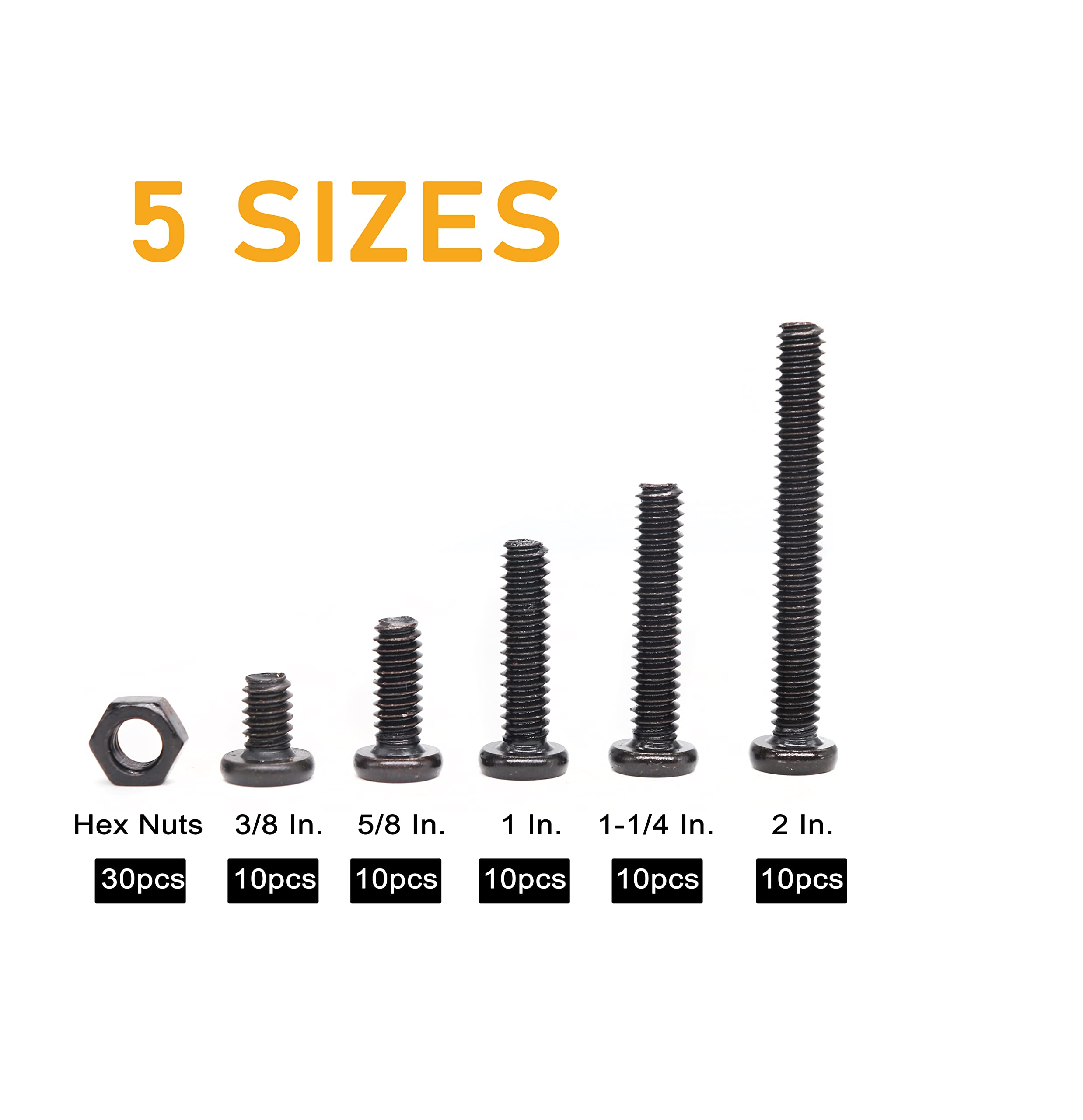 binifiMux 80pcs 1/4"-20 Black Hex Socket Cap Screws and 1/4"-20 Hex Nuts Assortment Kit, 3/8" 5/8" 1" 1-1/4" 2"