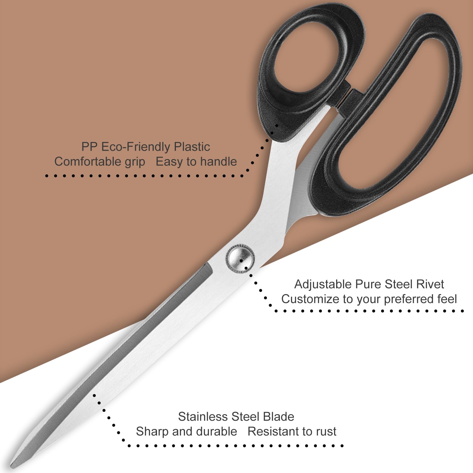 10-Inch All-Purpose Sharp Fabric Scissors - Heavy-Duty Stainless Steel Professional Shears for Cutting Clothes, Leather - Ideal for Tailor, Home, Office Use.