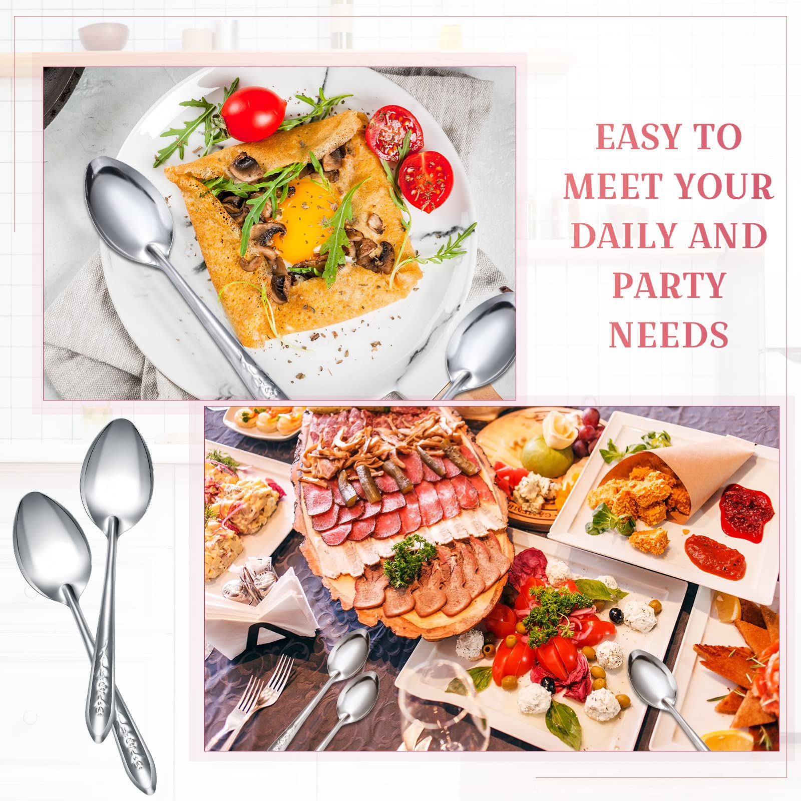100 Pieces Dinner Spoons Set 6.69 Inches Silverware Spoons Bulk Stainless Steel Tablespoons Food Grade Spoon for Home Restaurant Kitchen Dishwasher Safe