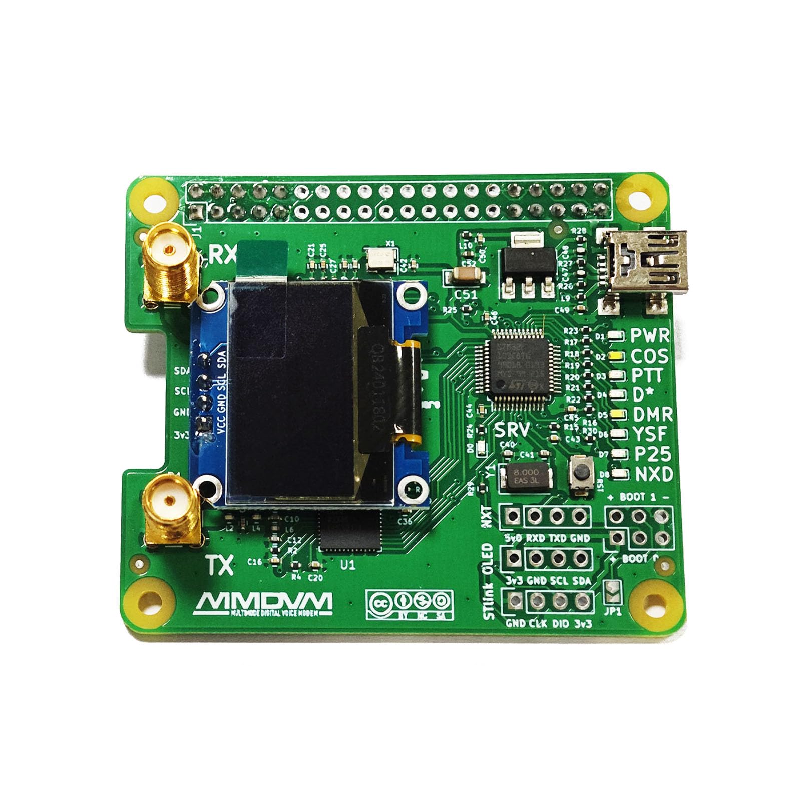 AURSINC MMDVM Duplex Hotspot Module Dual Hat V1.5.2 with 0.96 OLED Display Support P25 DMR YSF NXDN DMR Slot 1 + Slot 2 for R Pi 1, 2/2b, 3/3b/3b+, 4/4b, Pi Zero, Zero 2W with USB Port (with OLED)