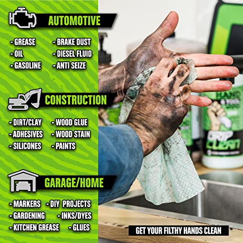 Grip Clean | Heavy Duty Hand Wipes & Cleaning Wipes for Hands, Tool, & Surfaces. Waterless Hand Cleaner For Auto Mechanics & Tool Cleaner Wipes- Citrus Scented Cleansing Wipes Remove Grease, Oil, Paint, Inks & more (72ct)