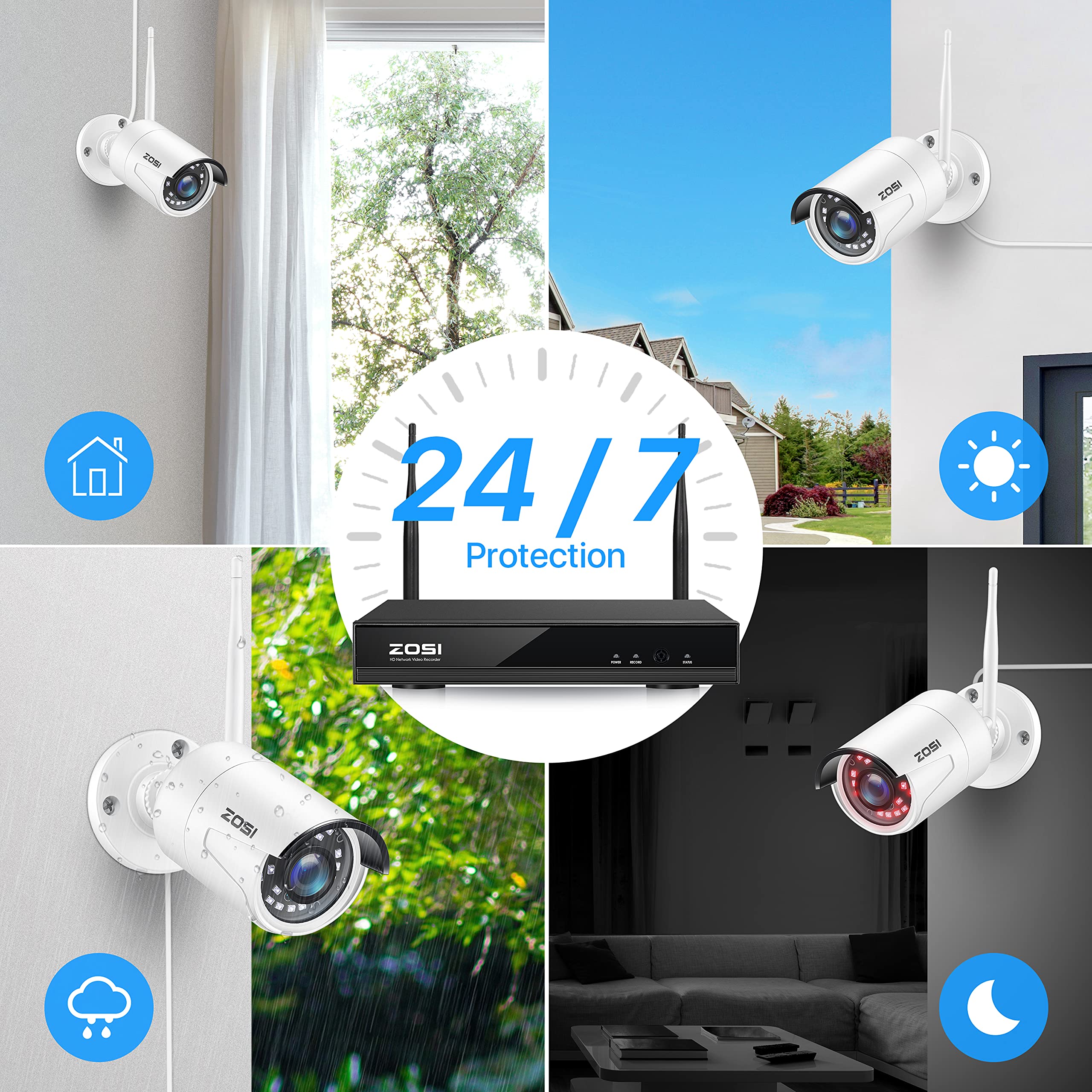ZOSI 8CH 1080P Wireless Security Camera System with 1TB Hard Drive, H.265+ 8CH 1080P CCTV NVR,8PCS 1080P Indoor Outdoor WiFi Surveillance Camera,80FT Night Vision, Motion Alert,Remote Access