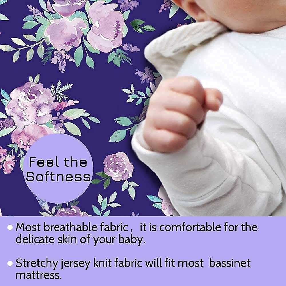 Girl Crib Sheet and Changing Pad Cover, Purple Flower Nursery Bedding, Flower Sheets for Baby Toddler Mattress