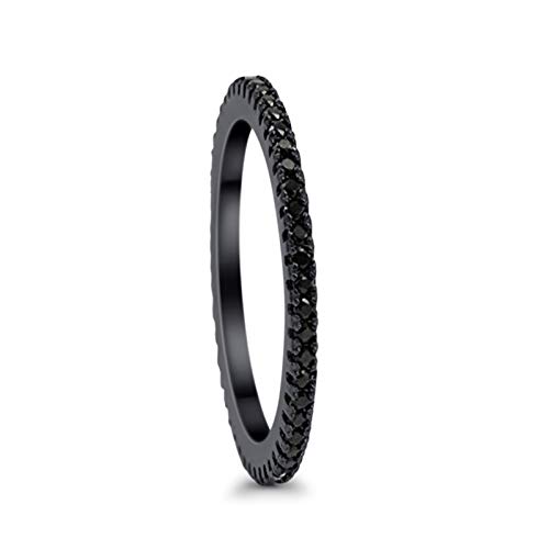 1.5mm Stackable Full Eternity Wedding Engagement Ring Black CZ Black Tone Plated 925 Sterling Silver