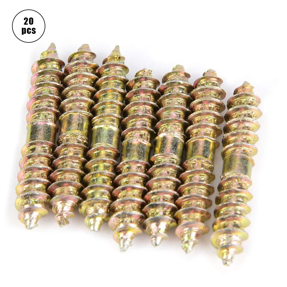20Pcs Dowel Screw, 5x30mm Zinc Plating Double Head Pointed Tail Self-Tapping Positioning Screws, Wood Furniture Connector for Home Handmade Repair Installation