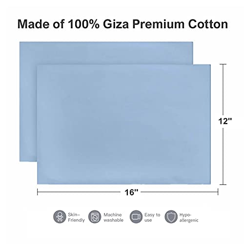Giza Cotton Travel Pillowcases Pack of 2, Solid Sky Blue Envelope Style Pillow Cover Baby Pillowcase Giza Cotton Pillow Shams for Kids 12x16 Travel Pillow Case Covers