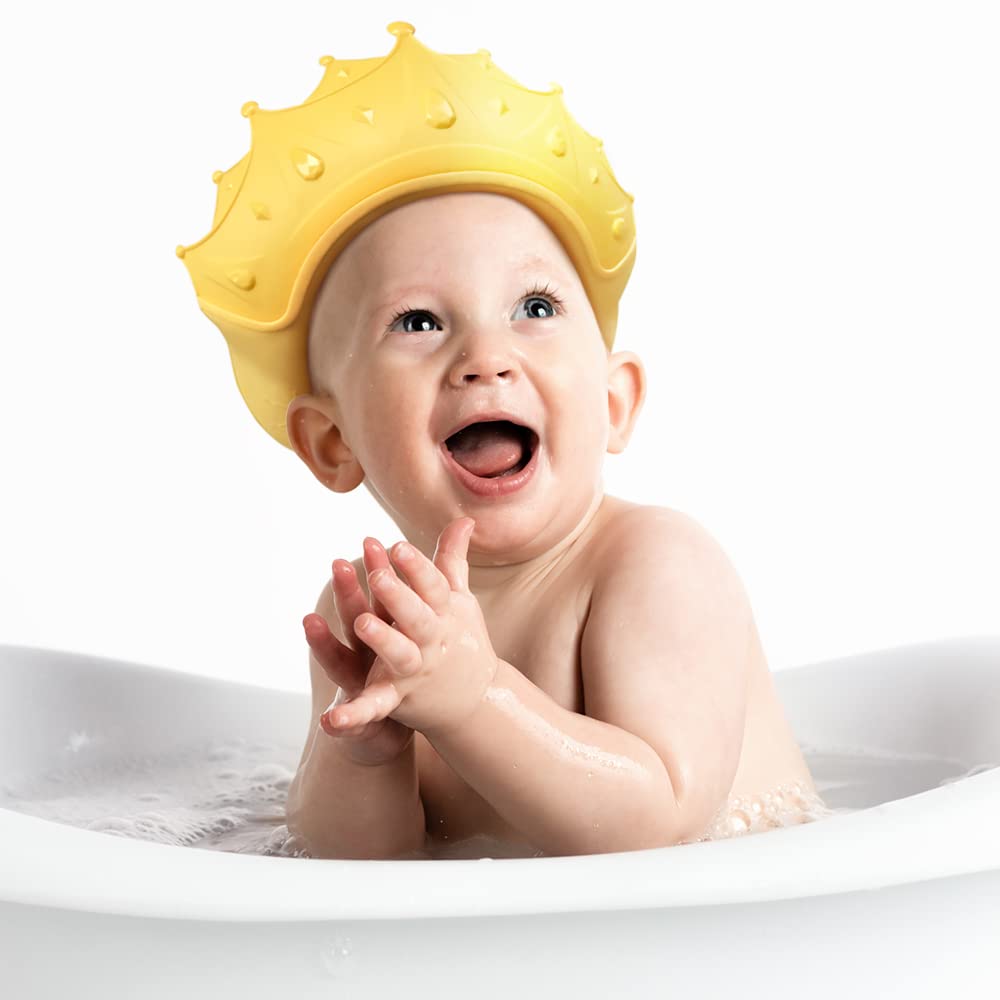Baby Shower Cap Waterproof Shampoo hat for Children Toddler Girls Boys Protect ears eyes.Adjustable Silicone Bathing Crown.