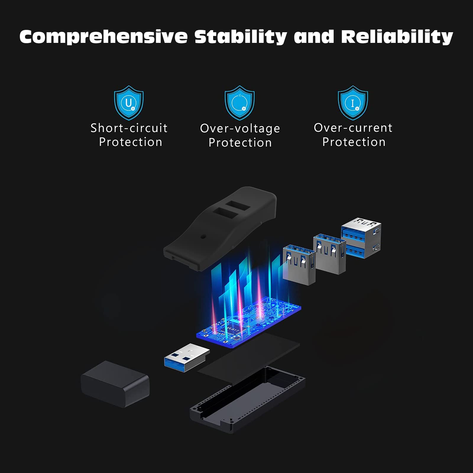 VCOM USB 3.0 Hub for Laptop, Portable 4-Port Data USB Splitter, Mini USB A Port Expander, 5Gbps Fast Data Transfe for Desktop Computer, Surface Pro, XPS, PC, Flash Drive, Mobile HDD, Keyboard, Mouse