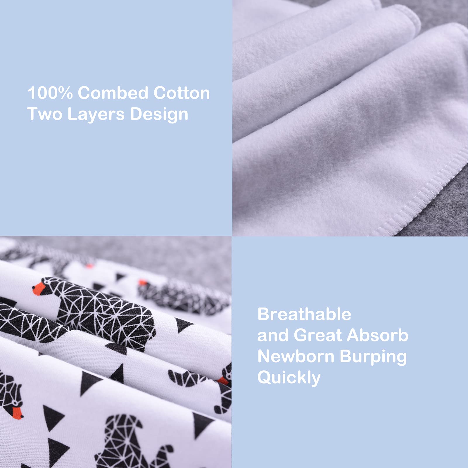 Gelisite 6 Pack Cotton Baby Burp Cloths Extra Absorbent Soft for Baby Boys and Girls Spit Up Cloth (Black)