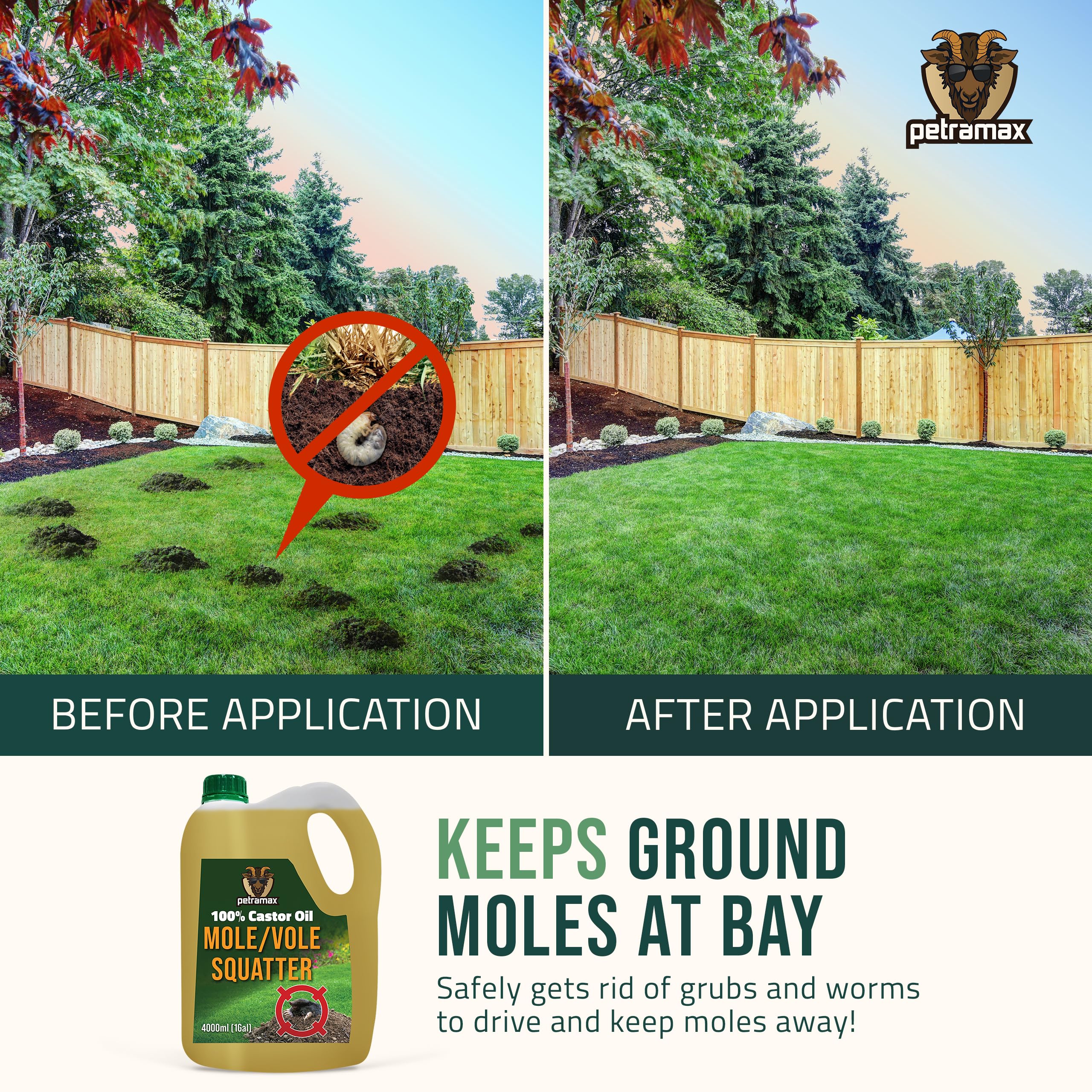 100% Castor Oil for Mole for Lawns Getting Rid of Ground Moles - Most Effective Way to Remove Gopher, Mole, Vole Castor Oil - Pet Safe, Food Grade (1/2 Gallons)