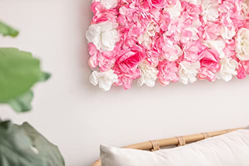 Flowers Wall Panel 4 PCs (11 SQFT) 24"x16" Carnations 3D Flower Wall Decor Silk Flowers for Nails Room, Home Office, Wedding Backdrop, Bridal Shower, Baby Girls Room, Nursery, Pink Room Décor
