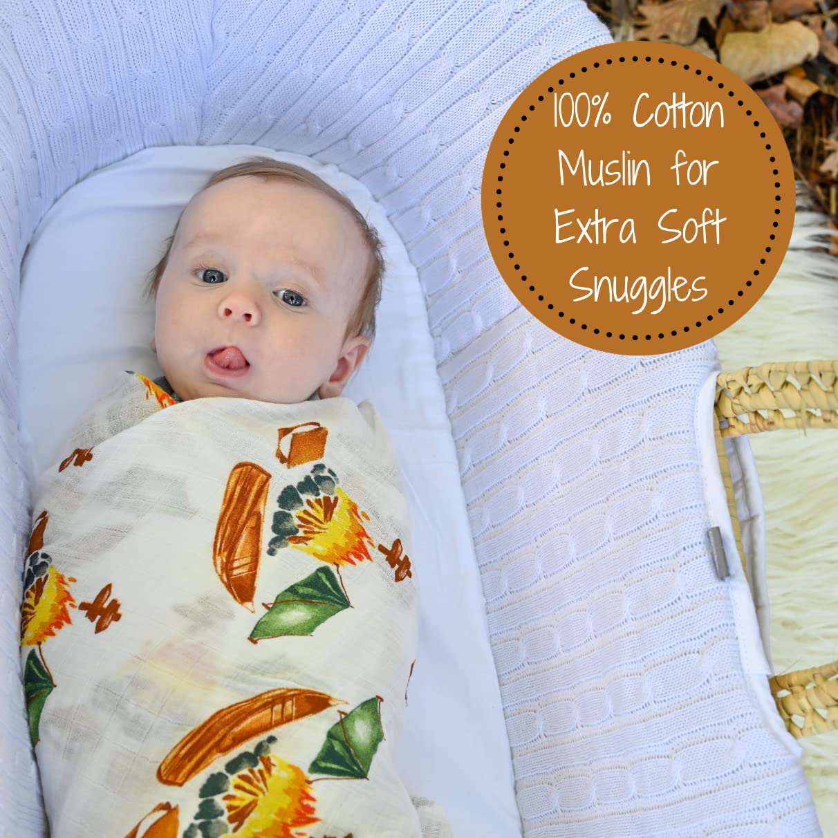 LollyBanks 100% Cotton Muslin Swaddle Forest Baby Blanket Set, Deer, Bear, and Pine Tree Pattern | Boy Receiving Blankets Pack of 3 Breathable Security Swaddles