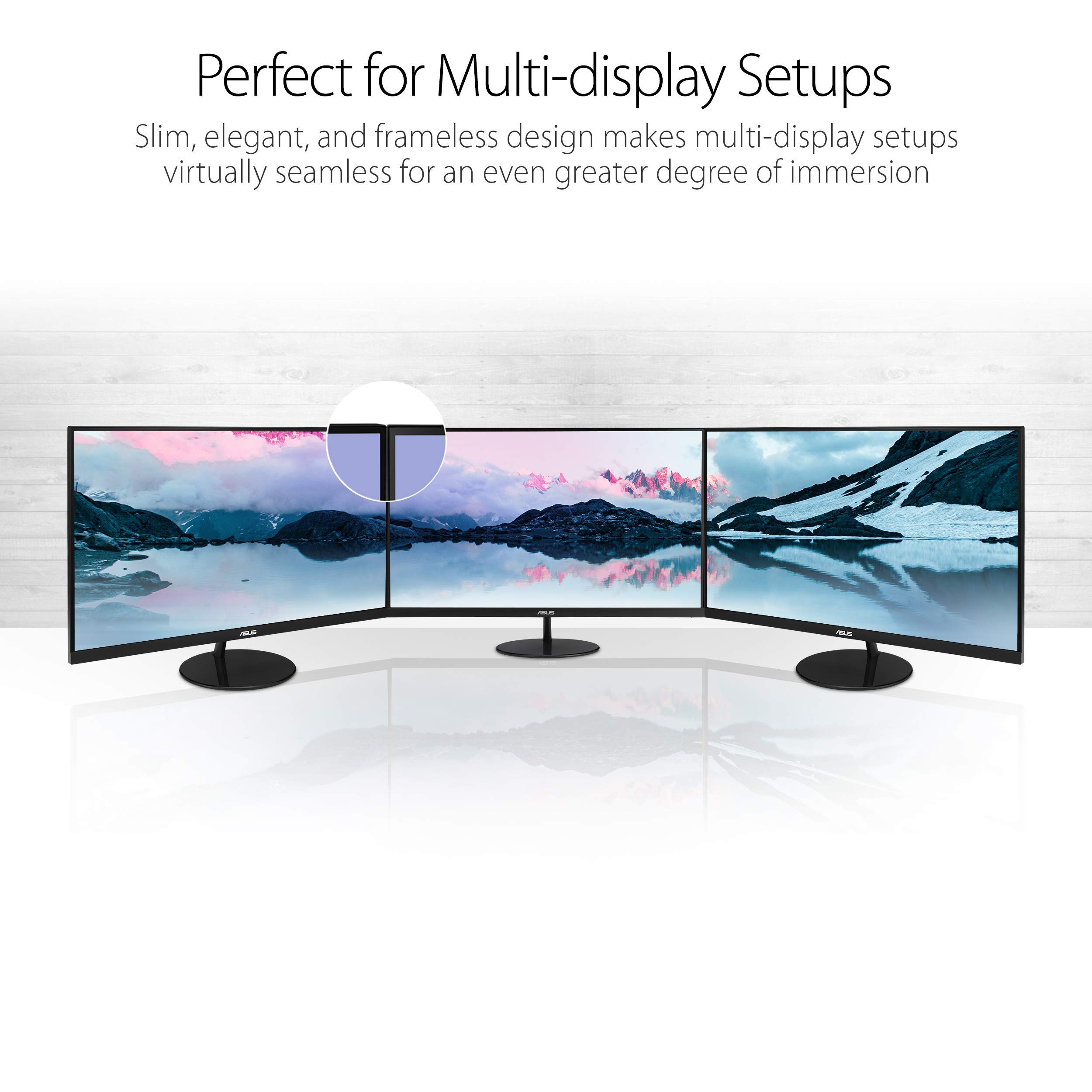 ASUS VL279HE 27” Eye Care Monitor, 1080P Full HD (1920 x 1080), IPS, 75Hz, Adaptive-Sync, FreeSync, HDMI D-Sub, Frameless, Slim, Wall Mountable, Flicker Free and Blue Light Filter,BLACK (Renewed)