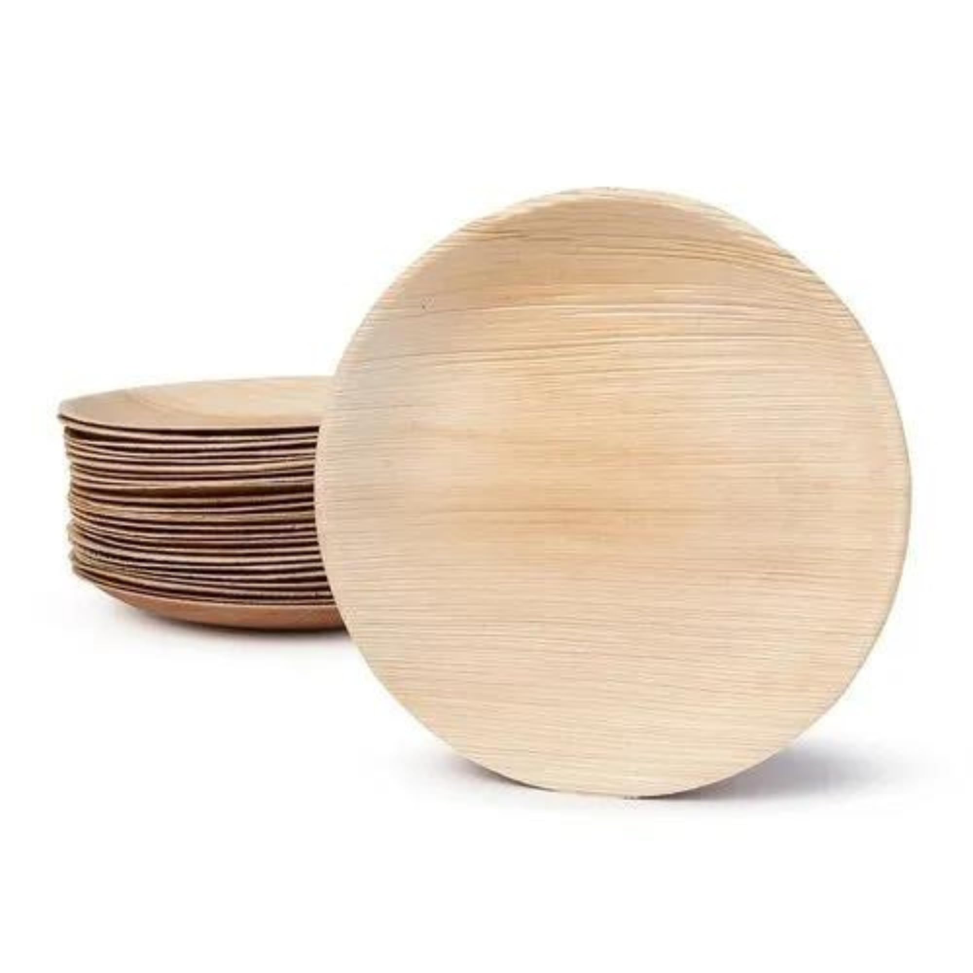 10 Inch Round Disposable Palm Leaf Plates Party Pack of 25, Eco-Friendly Bamboo Like Compostable And Biodegradable, Microwave & Oven Safe Serving Platters For Wedding Or Outdoor Events, Heavy Duty