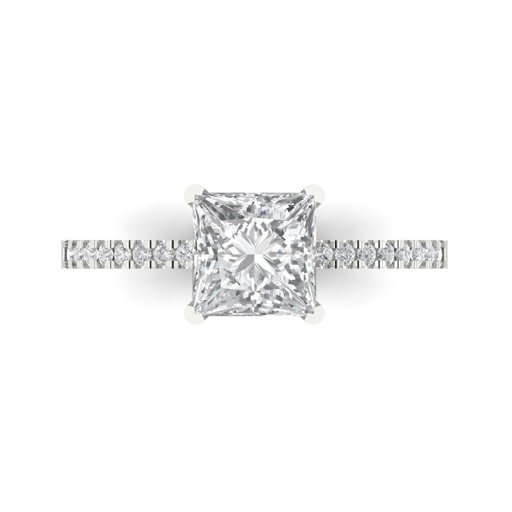 1.66 Ct Princess Cut Clear Simulated Diamond 14K White Gold Solitaire with Accents Engagement Anniversary Ring Size 6