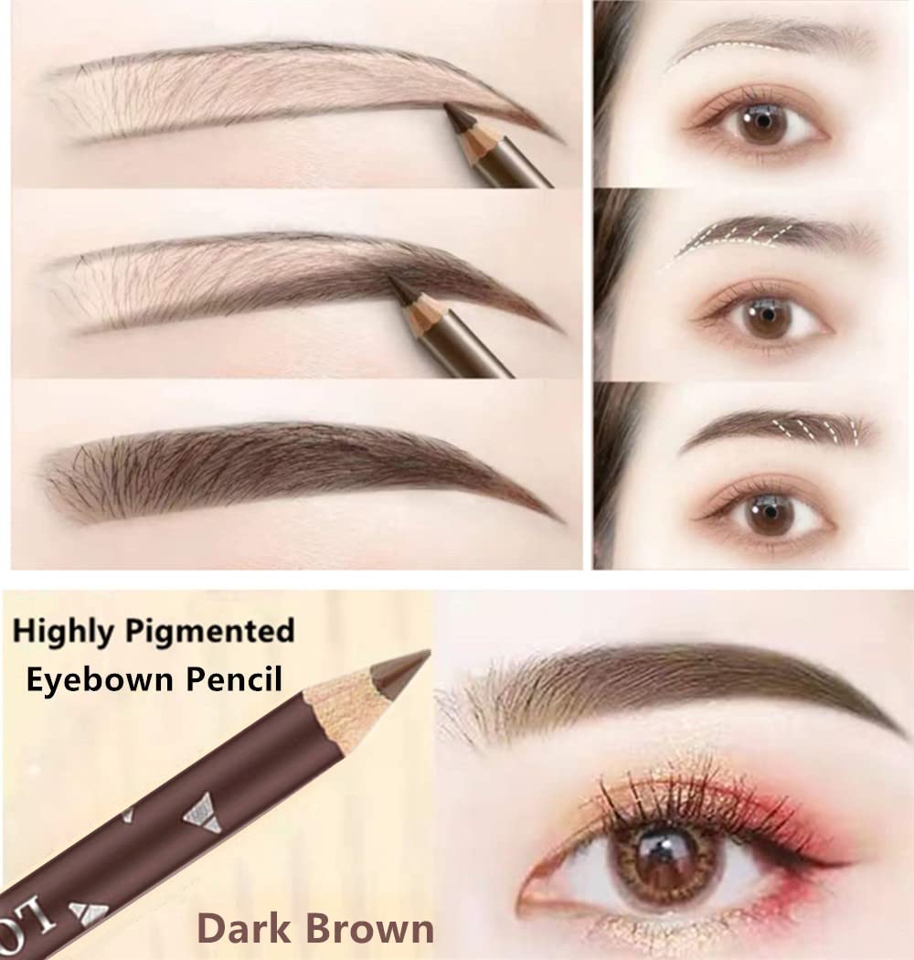 Go Ho 12 PCS Dark Brown Eyebrow Eyeliner Pencils,Sweatproof Eyebrow Pencil,Long-lasting Nice Color Eye Brow Gel Pen Makeup Brow Tint Sticks(Dark Brown)