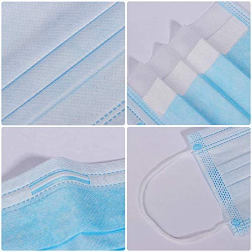 3PLY [Choose] 50Pcs | 500Pcs | 3000Pcs Disposable Face Masks 3 Ply Protective Safety Mask for Dust, Air Pollution with Elastic Earloop (Blue) (50)