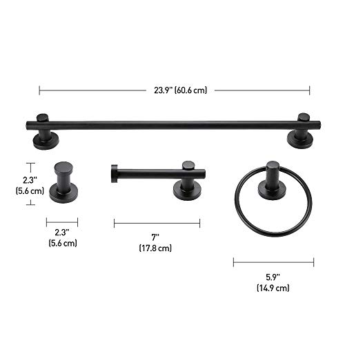 Globe Electric 51710 5-Piece Bathroom Accessory Set, with Vanity, Matte Black, 3-Light Vanity Light, Towel Bar, Towel Ring, Robe Hook, Toilet Paper Holder, Bathroom Lights Over Mirror, Home Décor