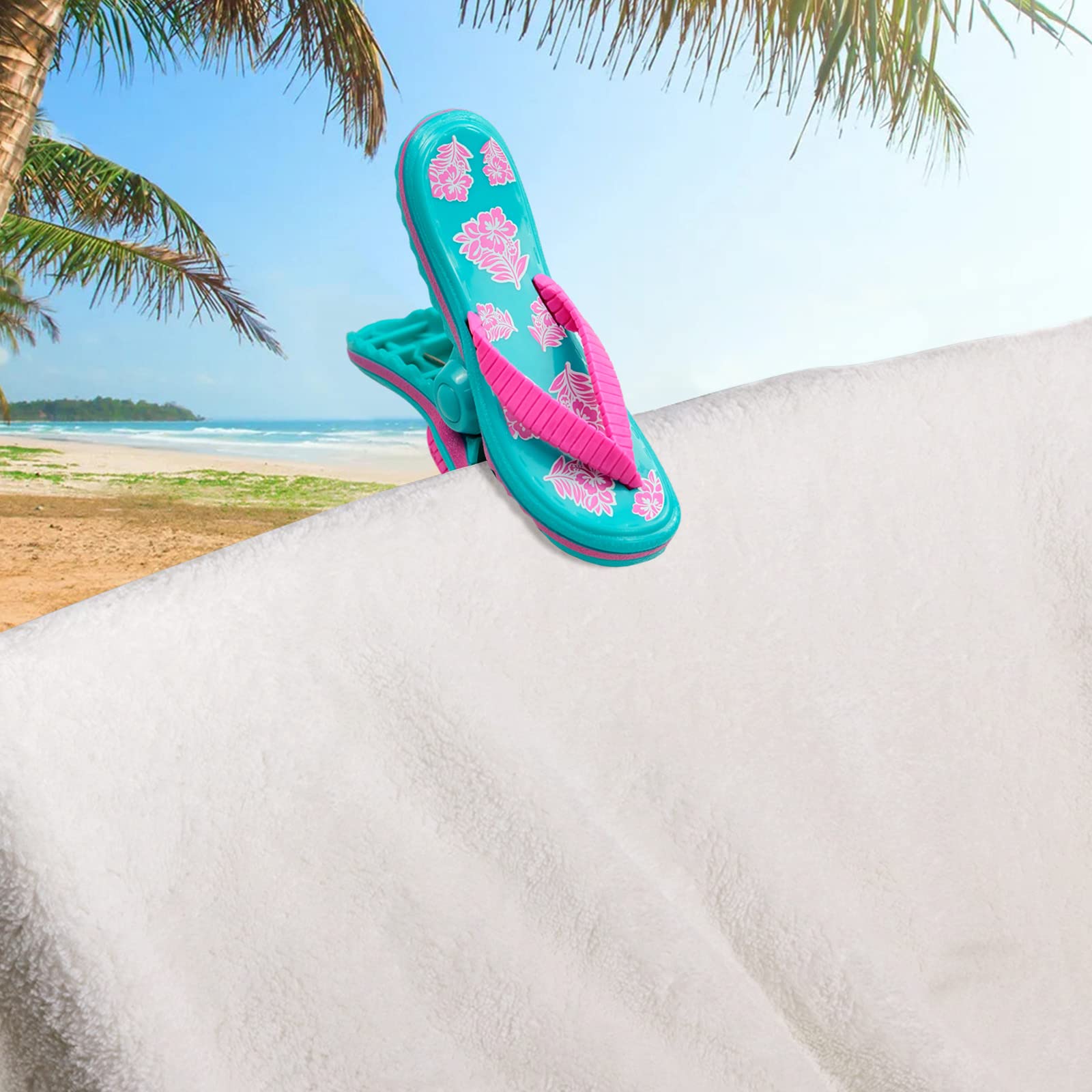 2 PCS Beach Towel Clips, Flip Flop Towel Blanket Holder for Holiday Patio Pool Lounge Chair